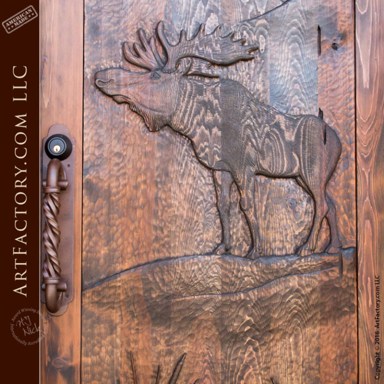 Carved Wood Doors- Majestic Moose Rustic Doors - Scottsdale Art Factory.
