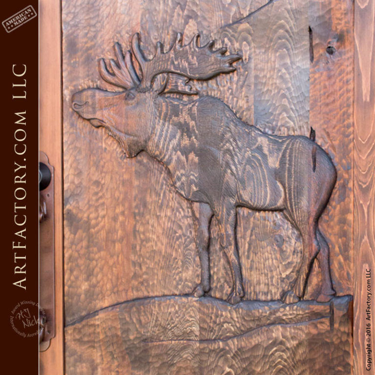 Carved Wood Doors- Majestic Moose Rustic Doors - Scottsdale Art Factory.