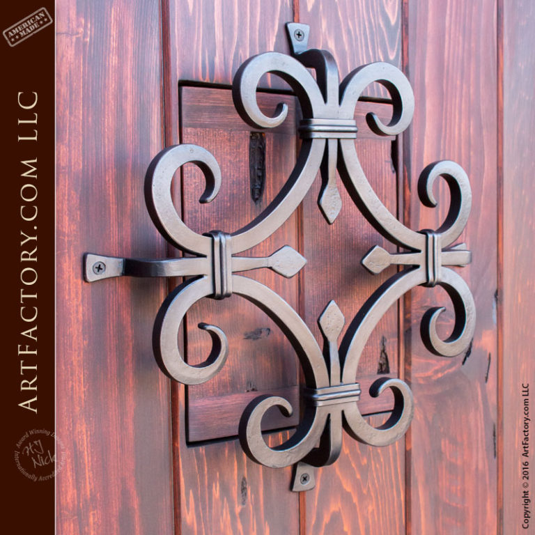 Vertical Groove Panel Front Door: Custom Castle Style Iron Hardware
