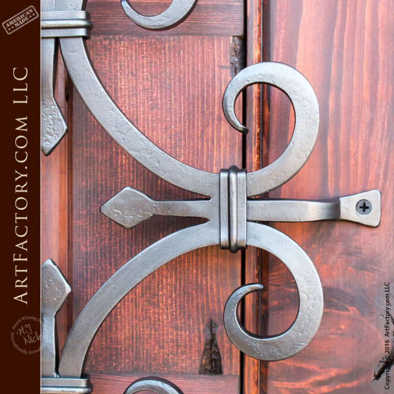 Vertical Groove Panel Front Door: Custom Castle Style Iron Hardware