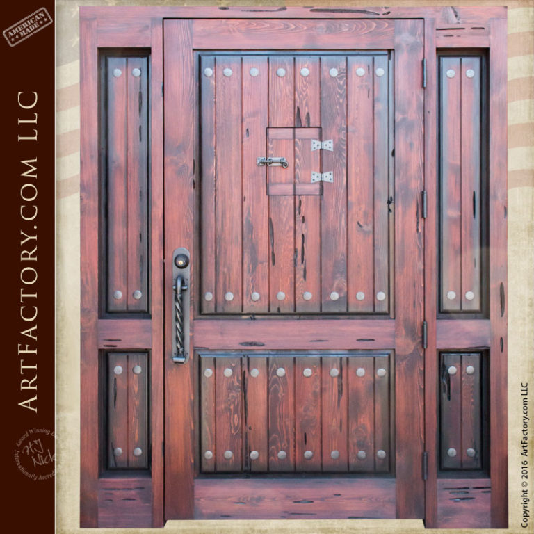 Vertical Groove Panel Front Door: Custom Castle Style Iron Hardware