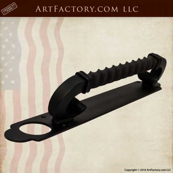 Offset Spiral Twist Door Pull: With Matching Hand Forged Iron Backplate