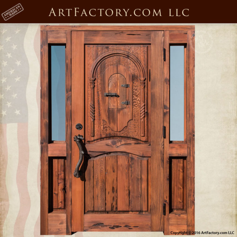 Custom Log Cabin Door: Rustic Solid Wood Entrance With Sidelights