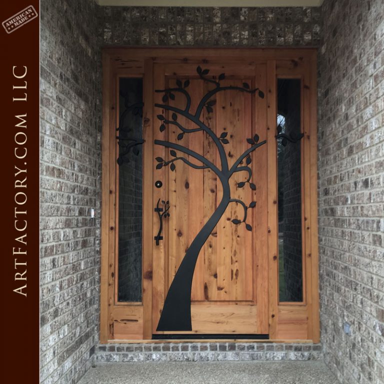 Custom Iron Apple Tree Door: Fine Art Entrance with Sidelights