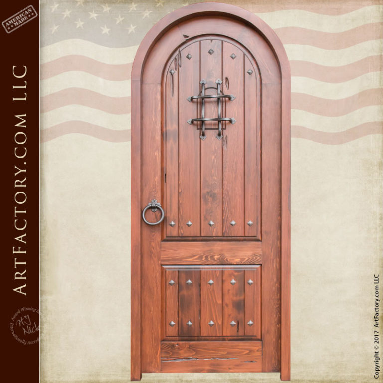 Decorative Arched Handmade Door: With Hand Forged Speakeasy Grill