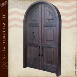 Roman Arched Double Entry Doors: Hand Forged Wrought Iron Hardware