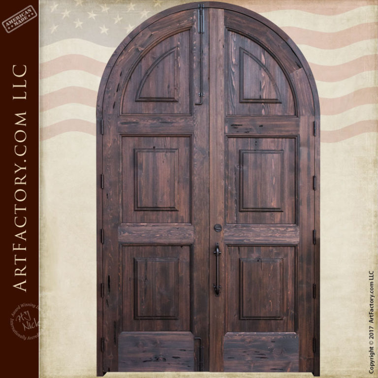Roman Arched Double Entry Doors: Hand Forged Wrought Iron Hardware