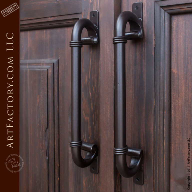 Roman Arched Double Entry Doors: Hand Forged Wrought Iron Hardware