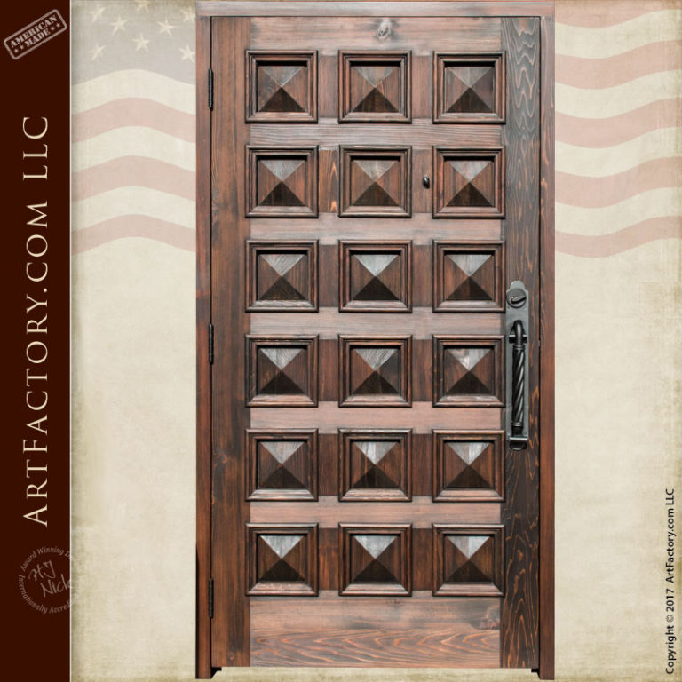 Pyramid Panel Door: Handcrafted Solid Wood Entrance With Speakeasy
