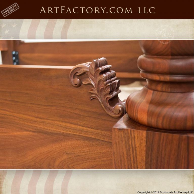 Hand Carved Walnut Bed: Fine Art Wood Carvings By Master Craftsmen