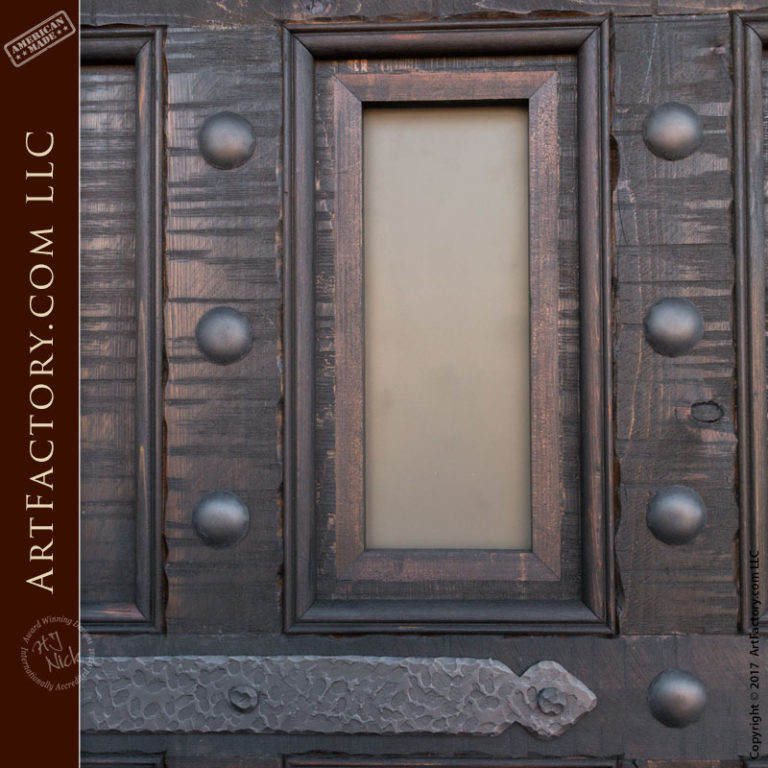 Castle Style Entrance Double Doors: Custom Wrought Iron Hardware