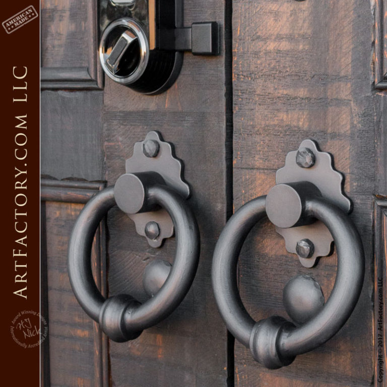 Castle Style Entrance Double Doors: Custom Wrought Iron Hardware