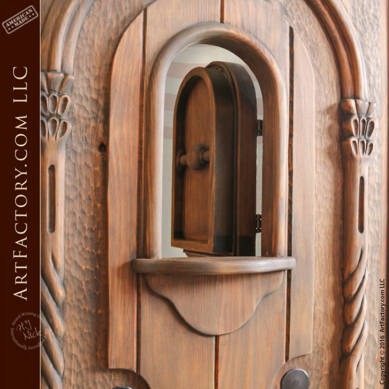 Hand Carved Personalized Door: With Speakeasy And Sidelight