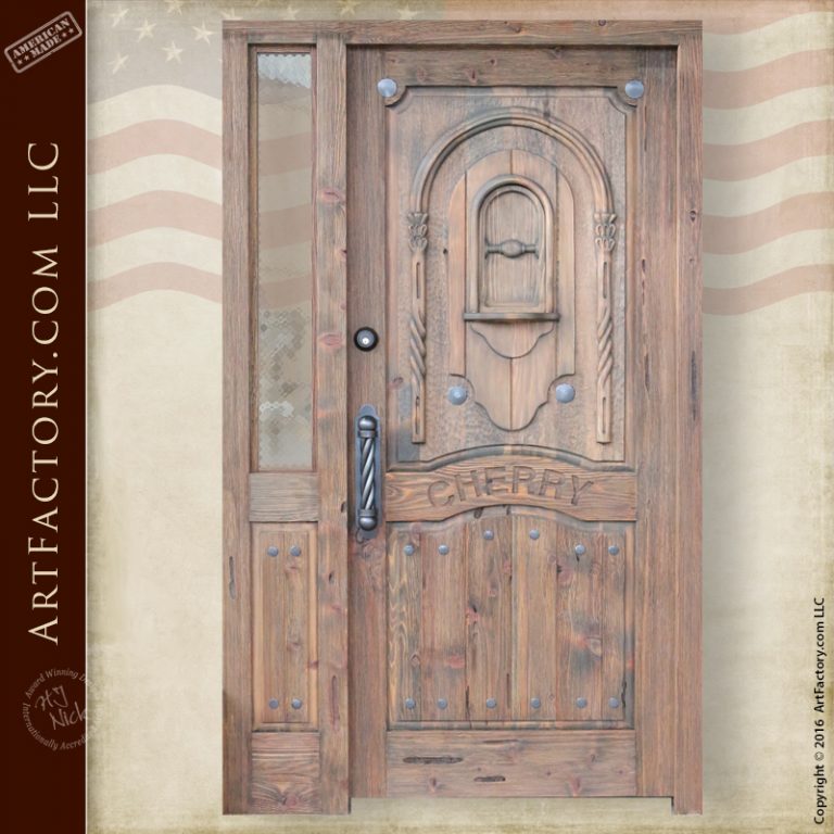 Hand Carved Personalized Door: With Speakeasy And Sidelight
