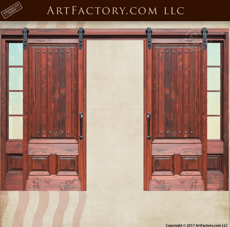 Custom Sliding Wood Doors: With 8 Panel Glass Sidelights