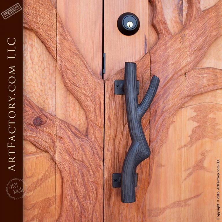 Apple Branch Door Pull: Custom Iron Hand Forged By Master Blacksmiths