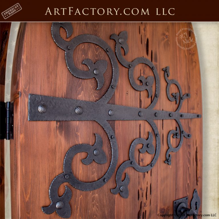 Custom Cathedral Arched Door: With Medieval Style Strap Hinges