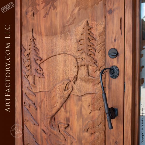 Trout Fishing Theme Door: Fine Art Quality Master Hand Carved