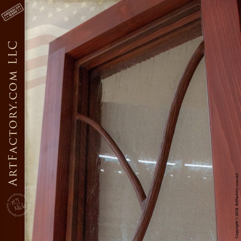Custom Vine Theme Door: Handmade Solid Wood Entrance With Sidelight