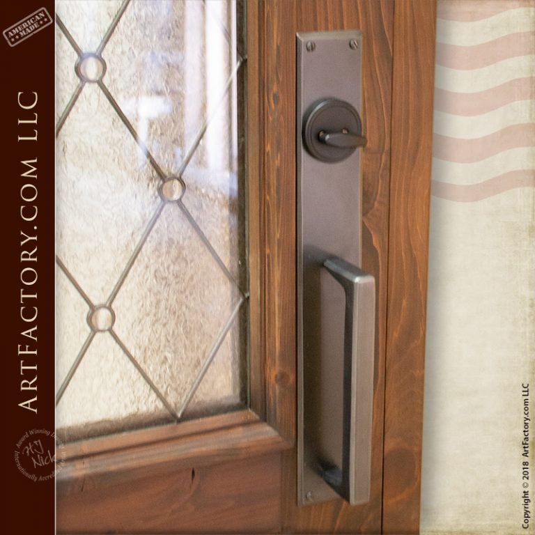 Custom Contemporary Door Pulls: With Backplate And Lock Cover