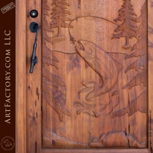 Trout Fishing Theme Door: Fine Art Quality Master Hand Carved
