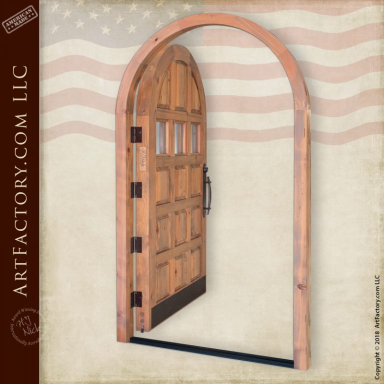 Arched Wood Panel Door: Solid Wood With Custom Iron Hardware