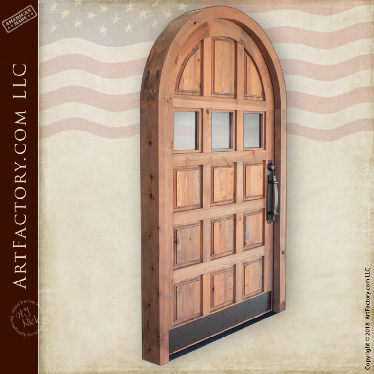 Arched Wood Panel Door: Solid Wood With Custom Iron Hardware