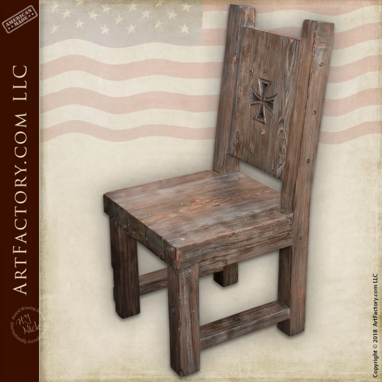 Round Castle Dining Table: Knights Templar Hand Carved Wood Chairs