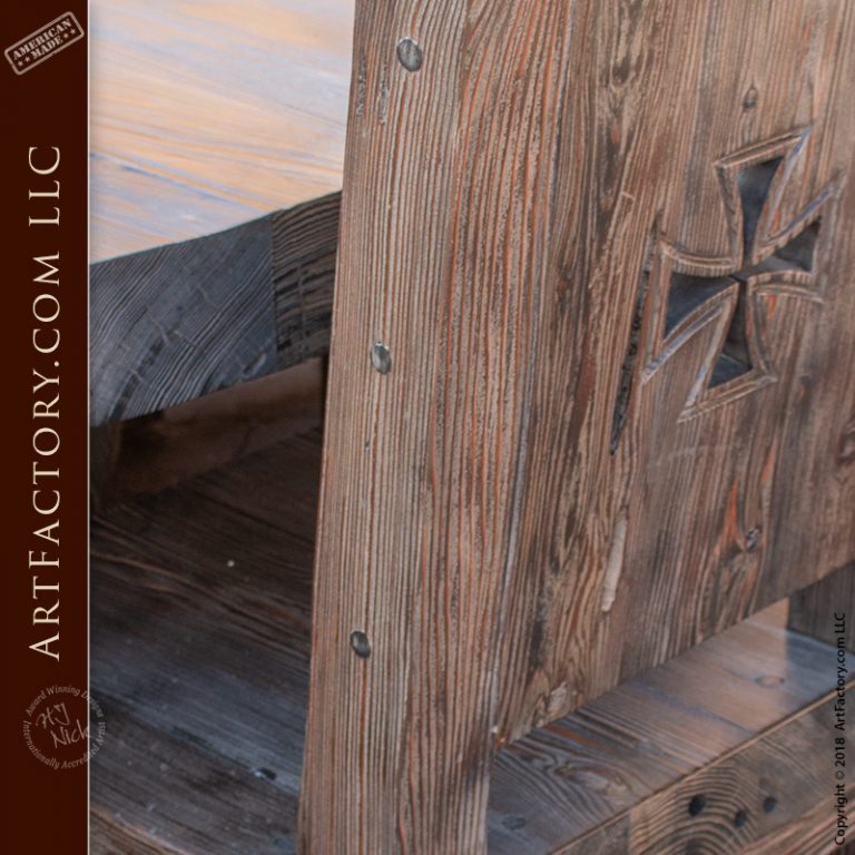 Round Castle Dining Table: Knights Templar Hand Carved Wood Chairs