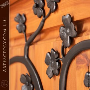 Custom Dogwood Tree Door: With Blacksmith Hand Forged Iron Overlay