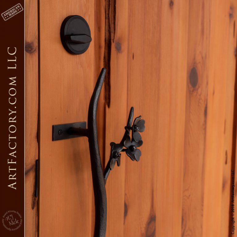 Custom Dogwood Tree Door: With Blacksmith Hand Forged Iron Overlay