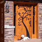 Custom Dogwood Tree Door: With Blacksmith Hand Forged Iron Overlay