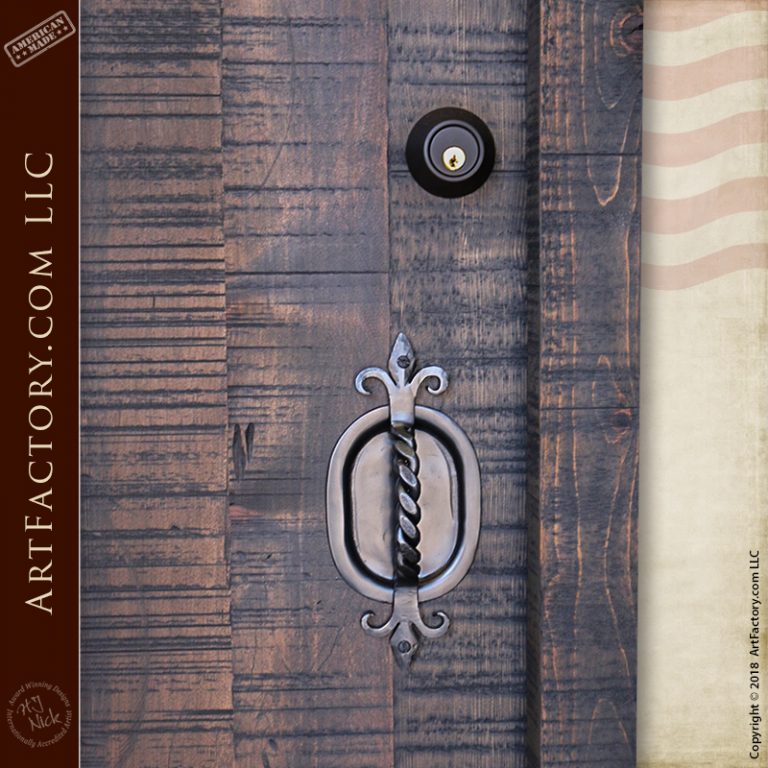 Custom Gothic Front Door: With Blacksmith Hand Forged Iron Hardware