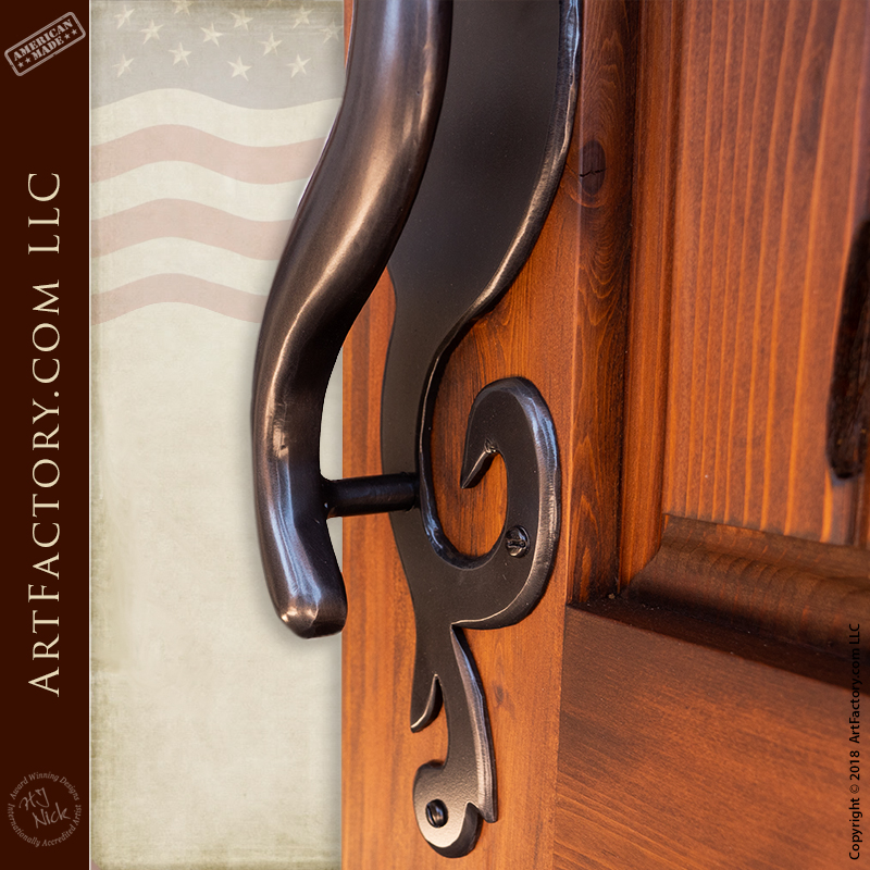 Custom Art Nouveau Door Handle: Hand Forged Iron Hardware