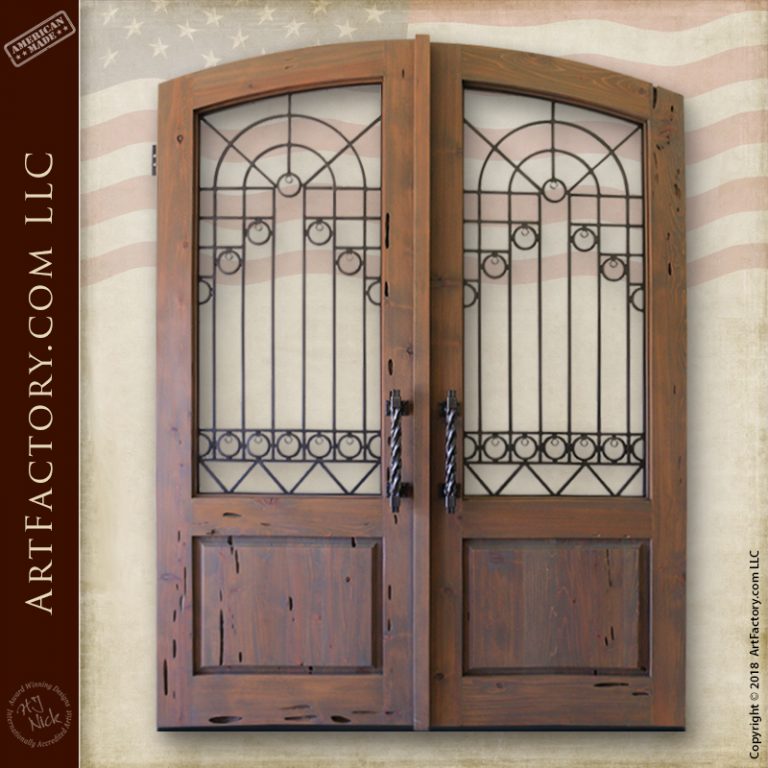 Custom Craftsman Double Gate: Wood With Floral Theme Iron Transom