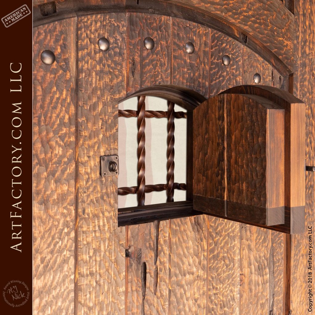 Rustic Cabin Entrance Door: Custom Solid Pre-Weather Wood Design