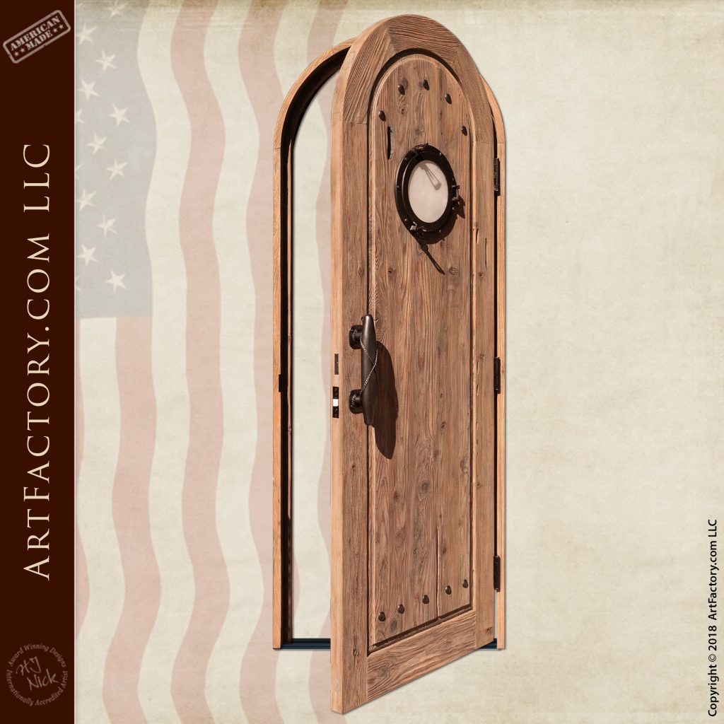 Custom Nautical Porthole Door: Master Handcrafted Solid Wood Entrance
