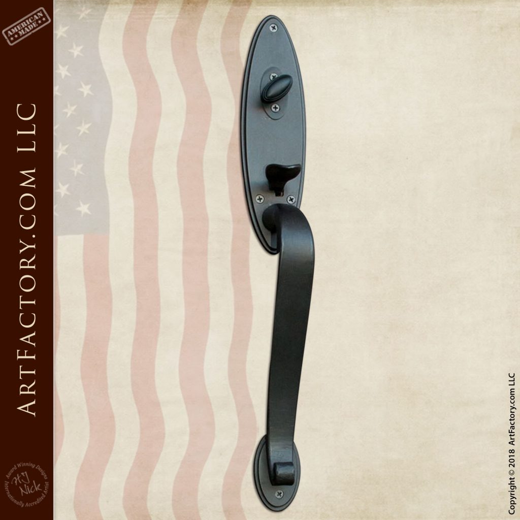 Curved Lever Style Door Handle: Blacksmith Hand Forged Wrought Iron