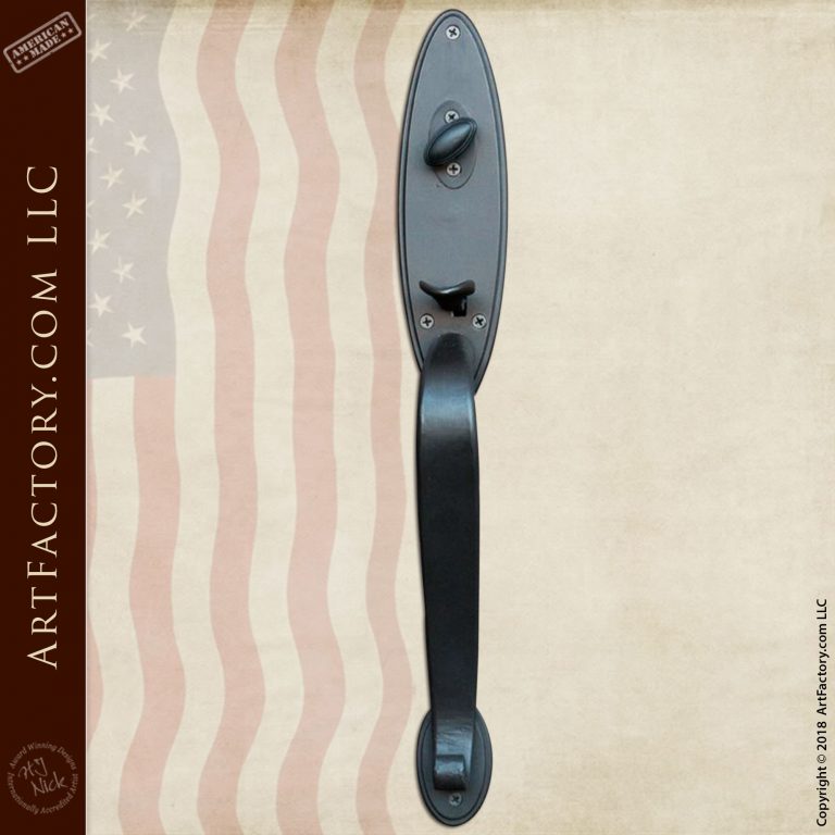 Curved Lever Style Door Handle: Blacksmith Hand Forged Wrought Iron