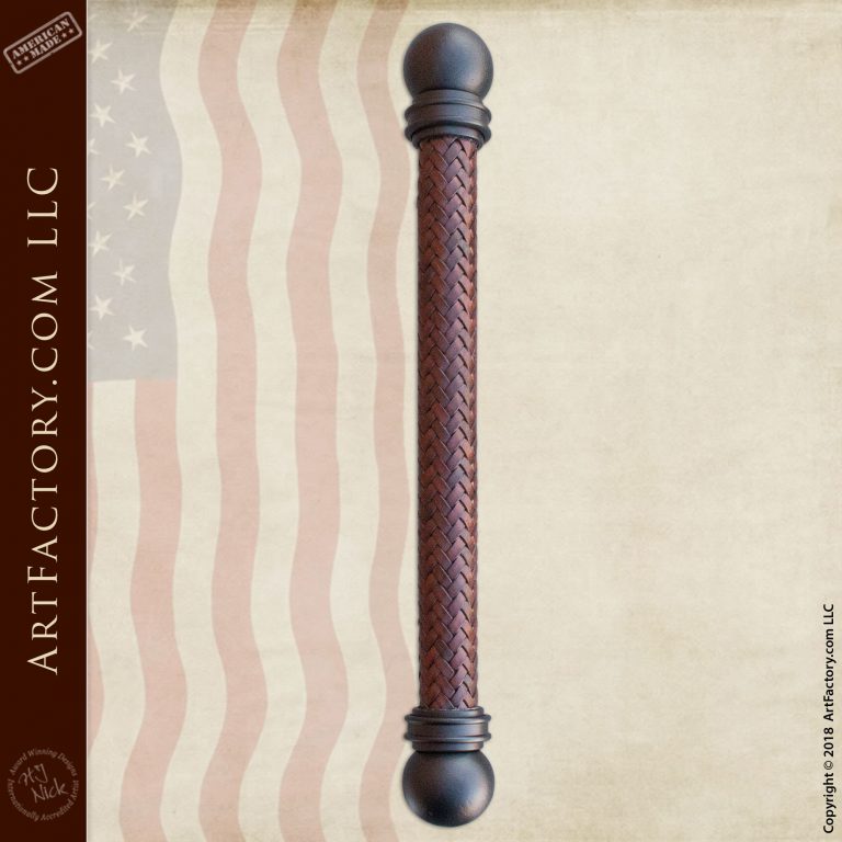 Ball And Leather Weave Door Pull: Hand Forged By Master Blacksmiths