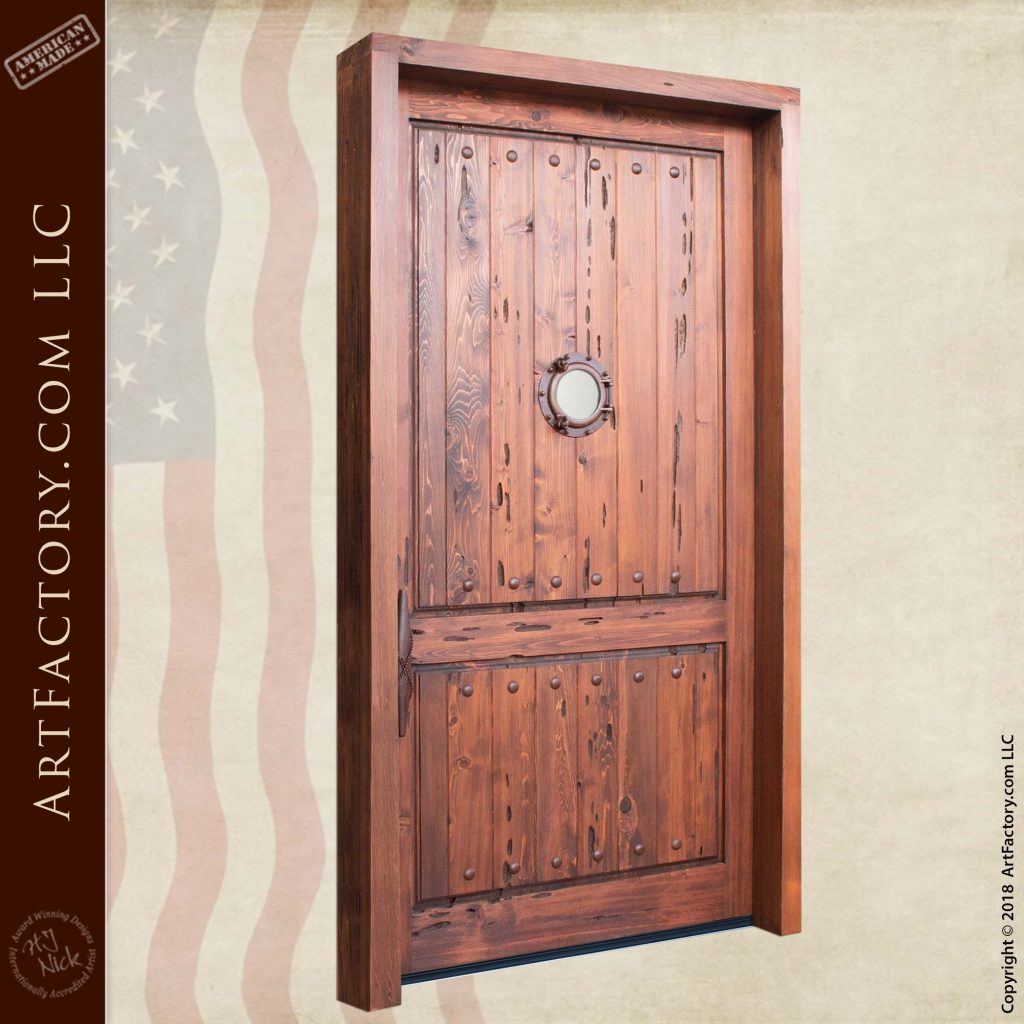 Wooden Nautical Theme Door: With Genuine Ship's Porthole Window