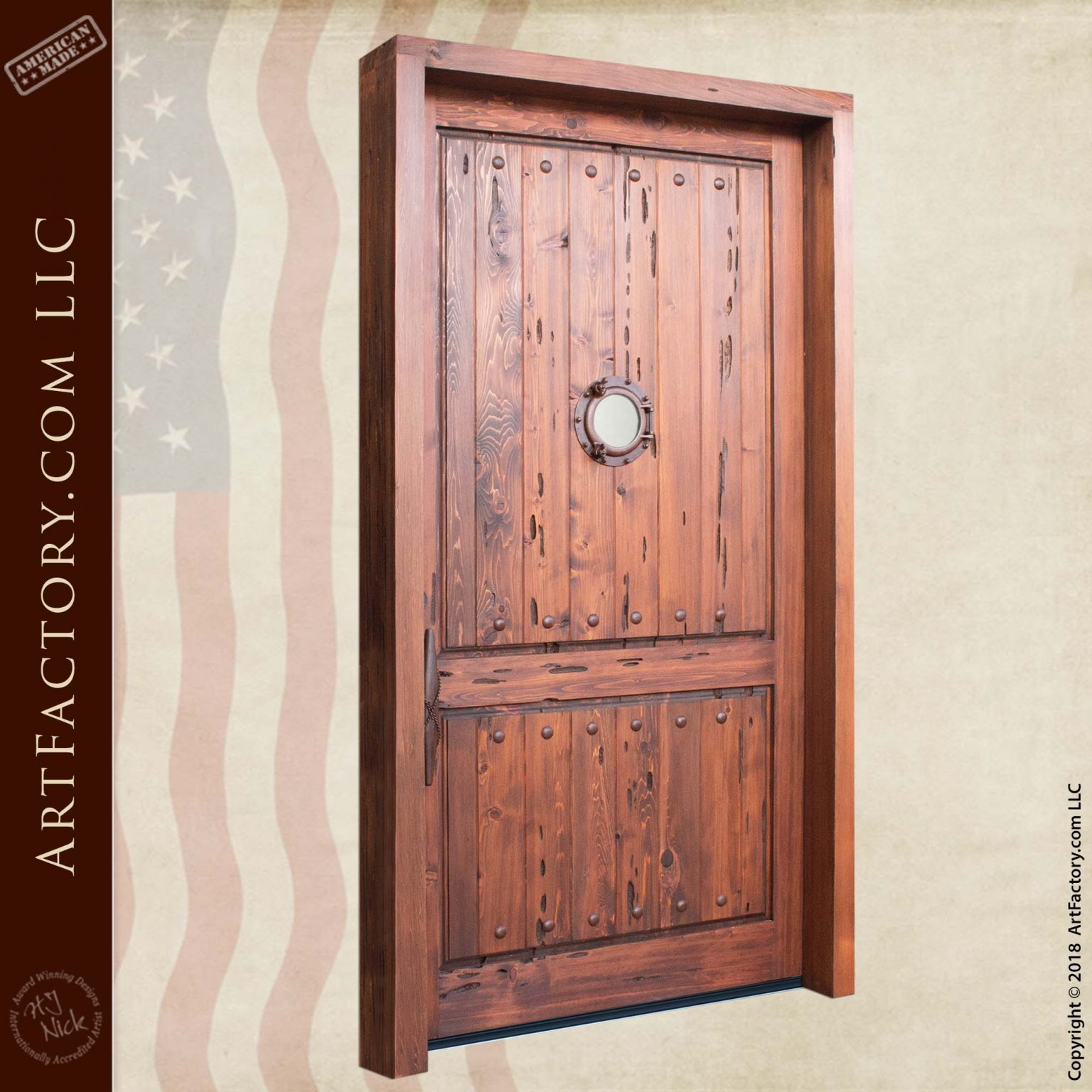 Wooden Nautical Theme Door: With Genuine Ship's Porthole Window