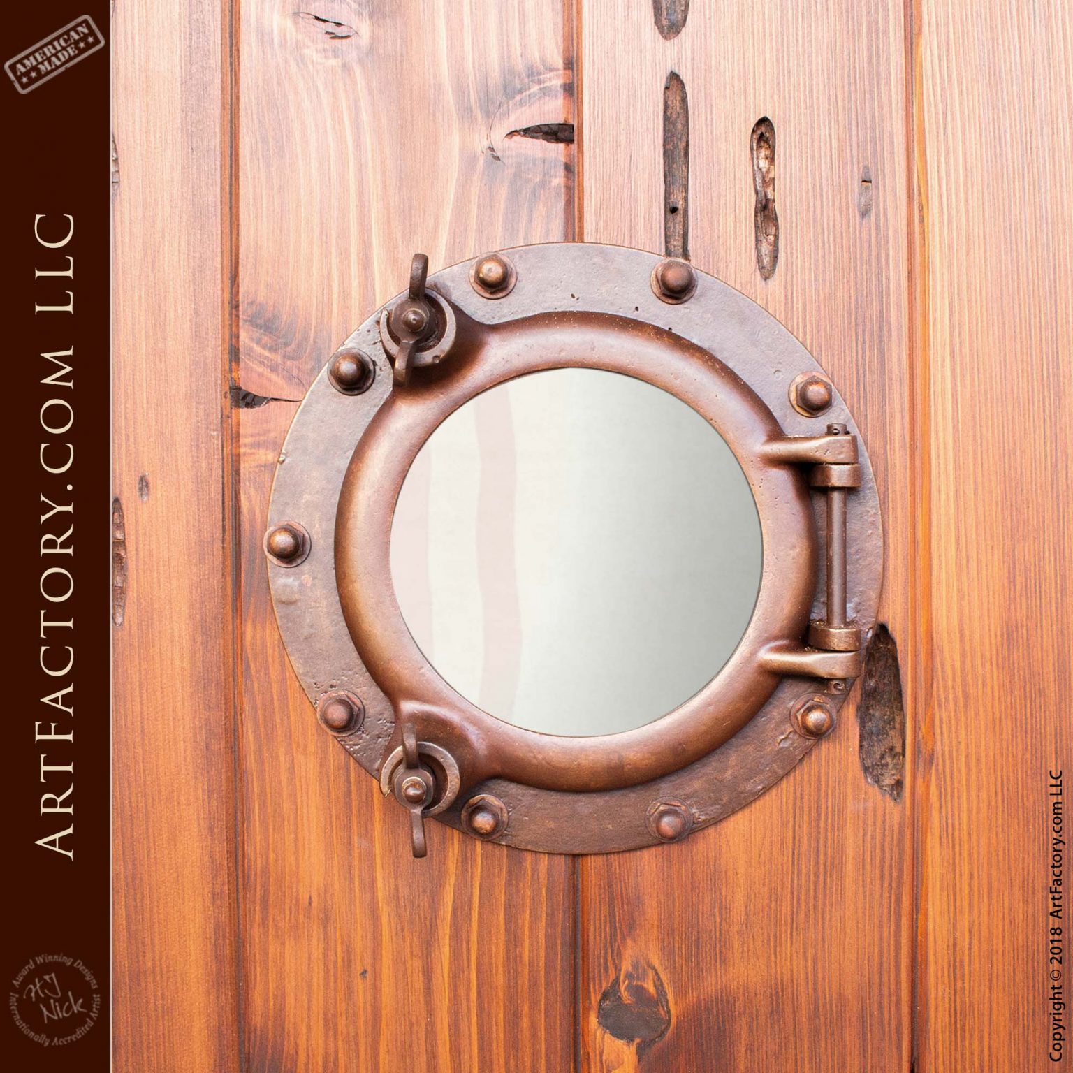 Wooden Nautical Theme Door: With Genuine Ship's Porthole Window