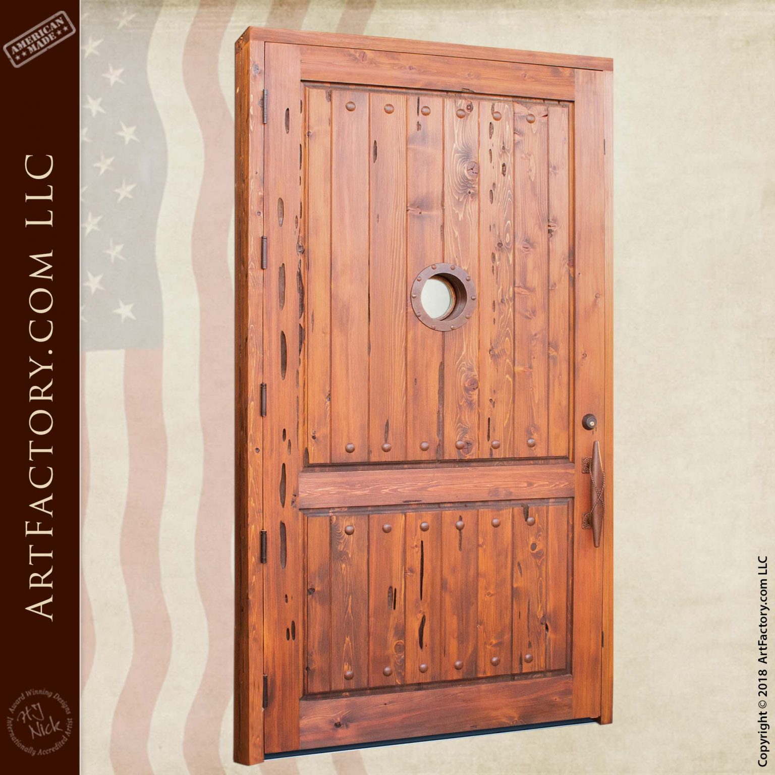 Wooden Nautical Theme Door: With Genuine Ship's Porthole Window