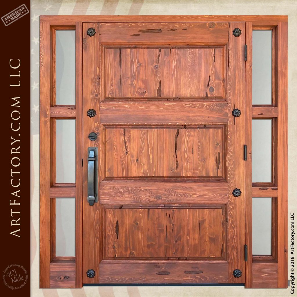 Custom 3 Panel Wooden Door: With Sidelights And Ring Door Knocker