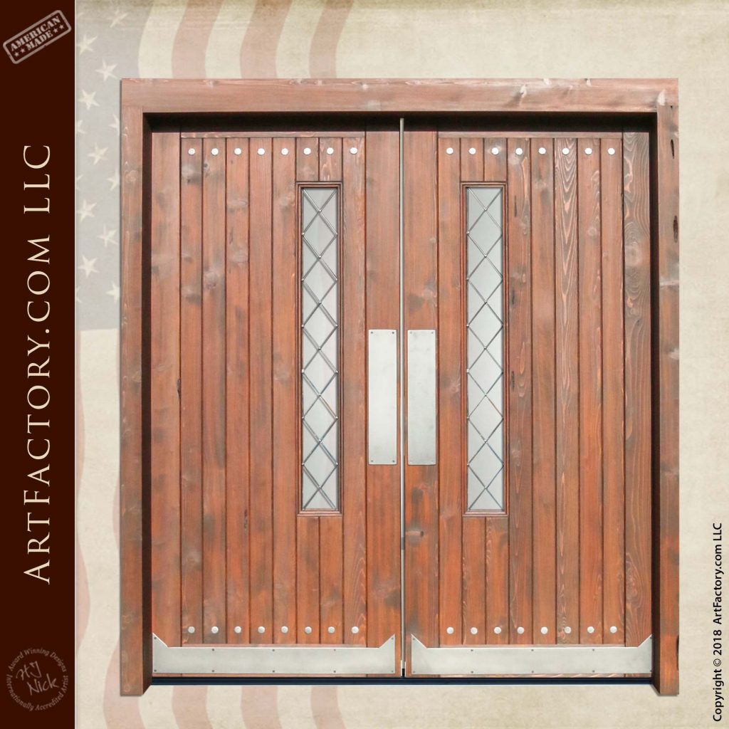 Wooden Double Church Doors: With Custom Fine Art Leaded Glass