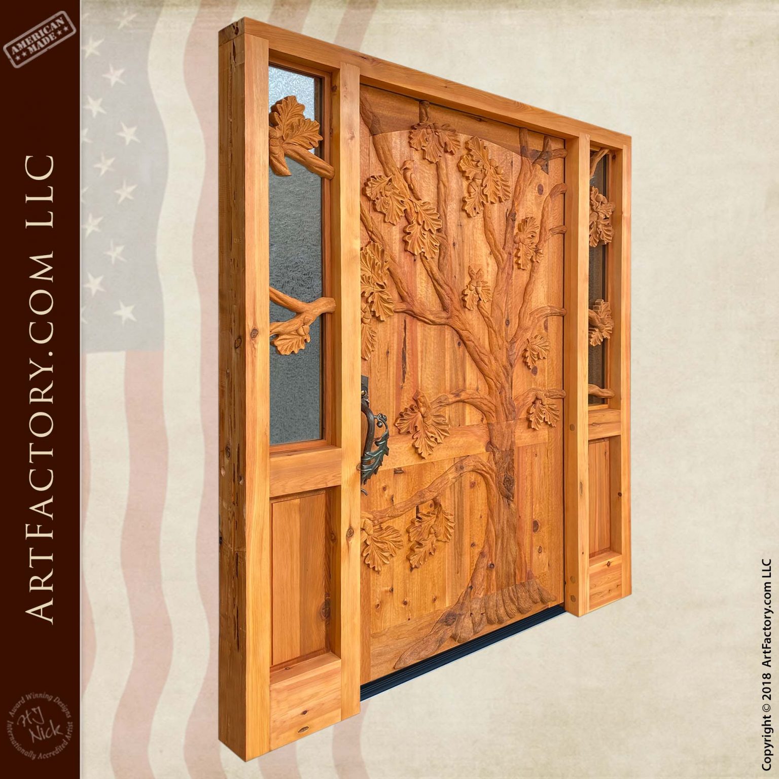 Oak Tree Carved Front Door: Fine Art Carvings By One Master's Hands