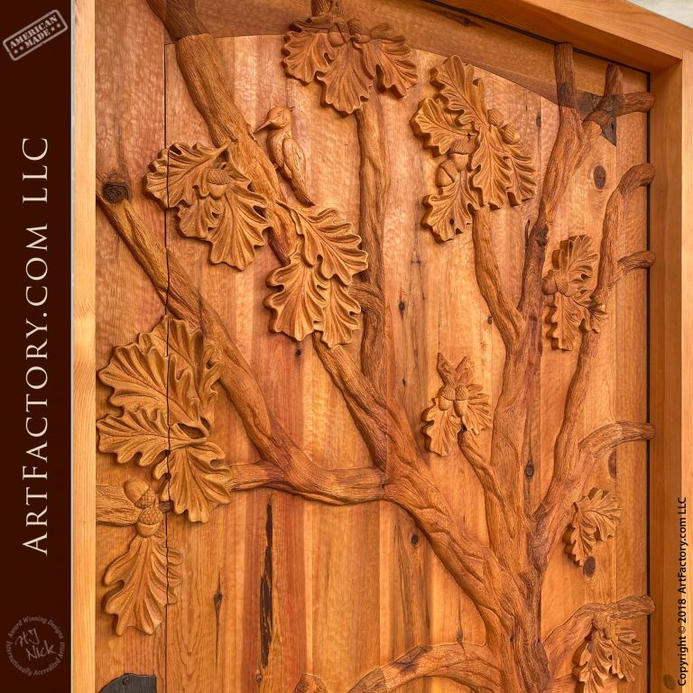 Oak Tree Carved Front Door: Fine Art Carvings By One Master's Hands