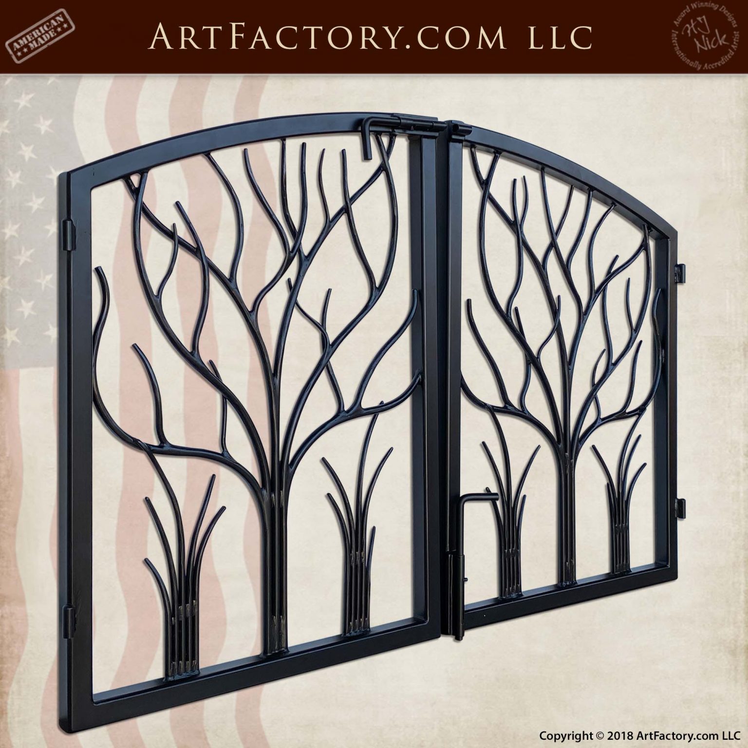 Iron Tree Themed Gate: Genuine Blacksmith Hand Forged Wrought Iron