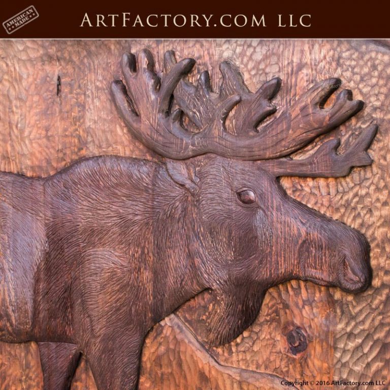Custom Moose Cabin Front Door: Fine Art Carved By One Master's Hands